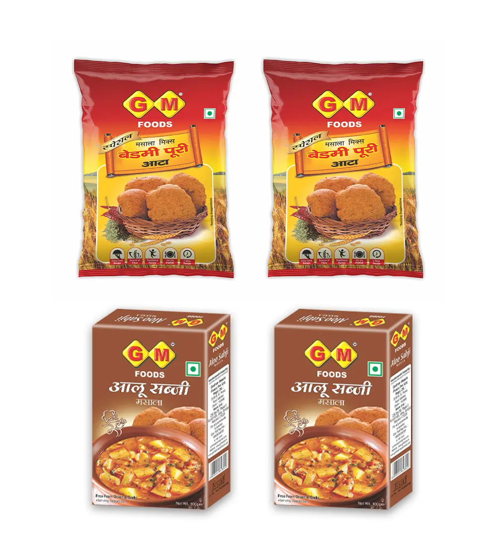 GM Foods Bedmi Puri Atta Mix 500 Gram (Pack Of 2) + Aaloo Sabji Masala