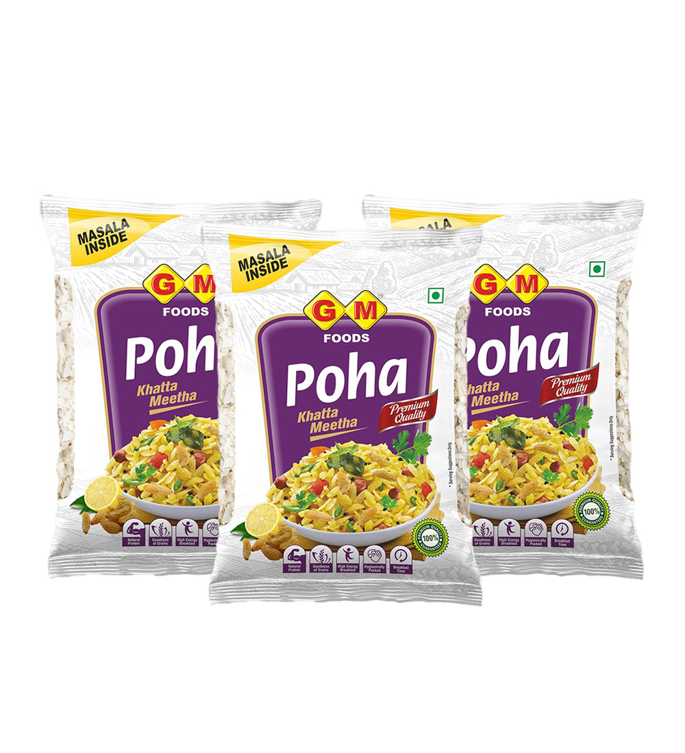 GM Foods Khatta Meetha Poha (pack of 3) 500 Gram Each Packet With Masa