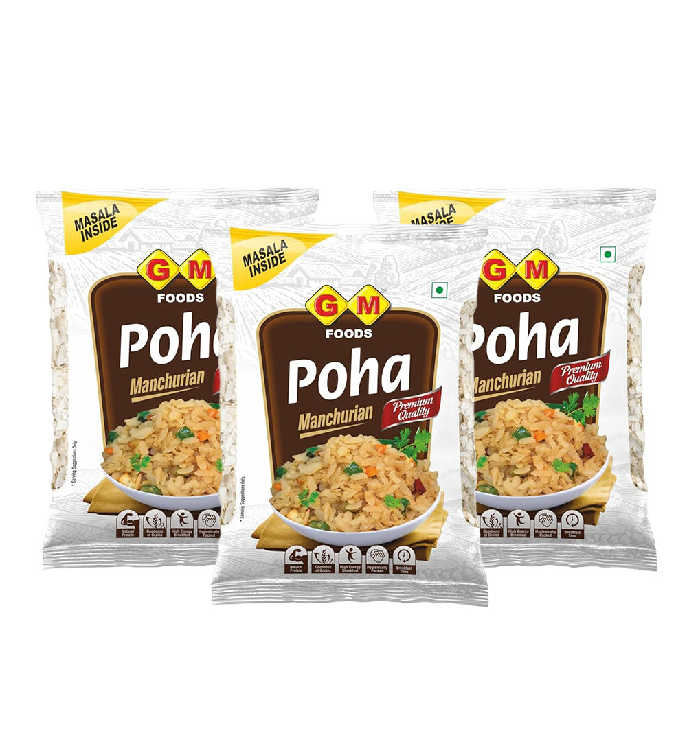 GM Foods Manchurian Poha (Pack of 3) 500 Gram Each Packet With Masala