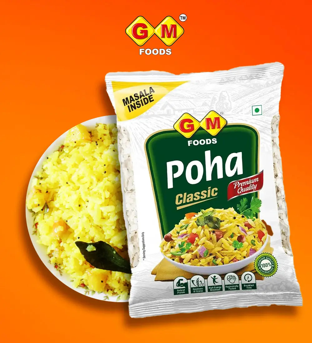 GM Foods Plain Poha (Pack of 2) + Khatta Meetha Poha (pack of 2) 500 G